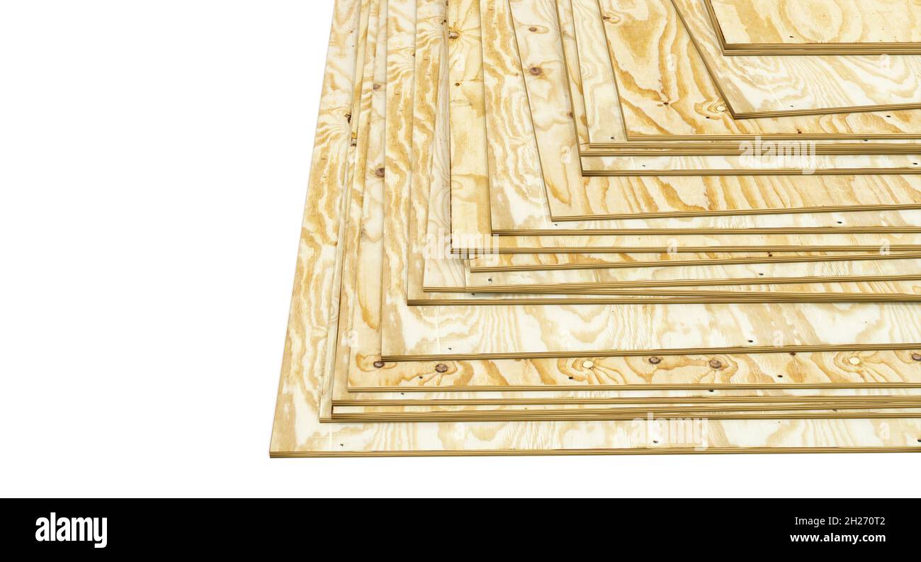 multilayer wood panels piled on a white background. 3d render Stock ...
