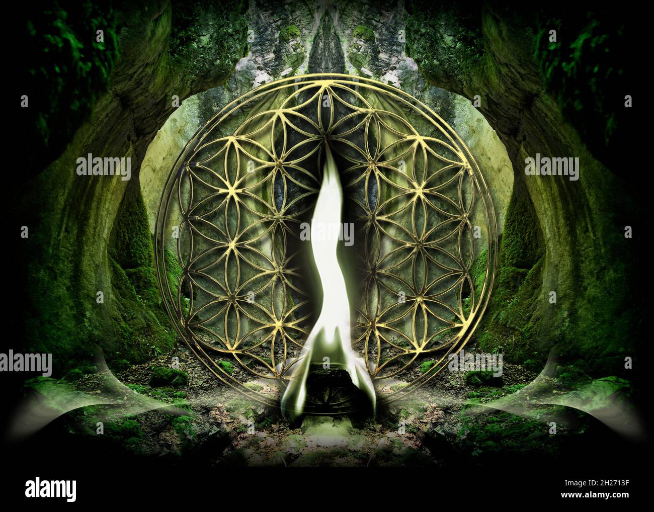 Poster, Wallpaper with Flower Of Life and Green Flame of Archangel ...