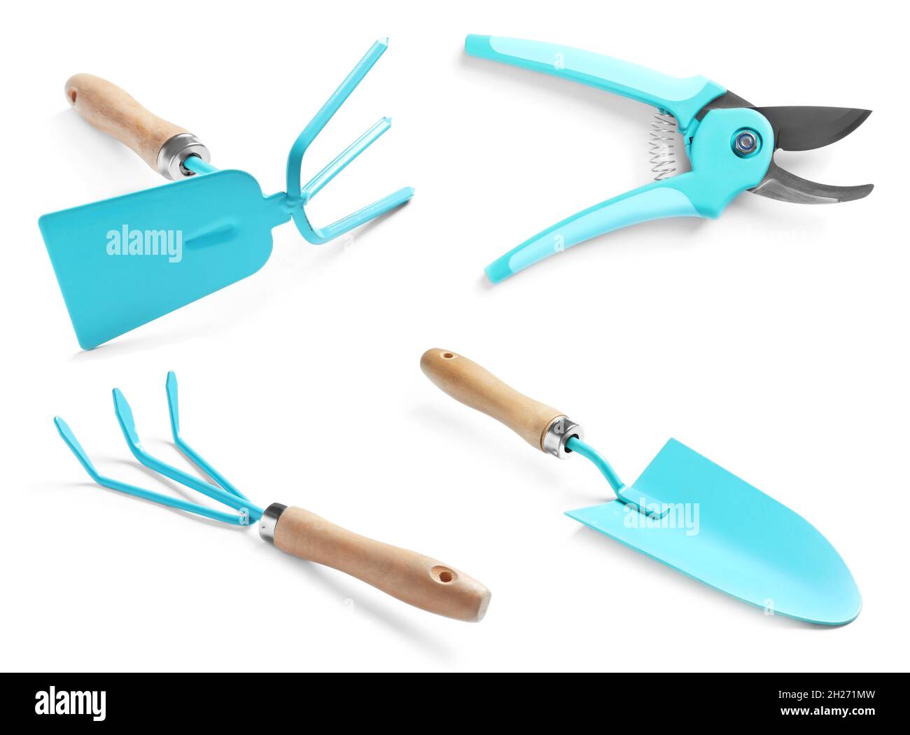 Set of different gardening tools on white background Stock Photo - Alamy