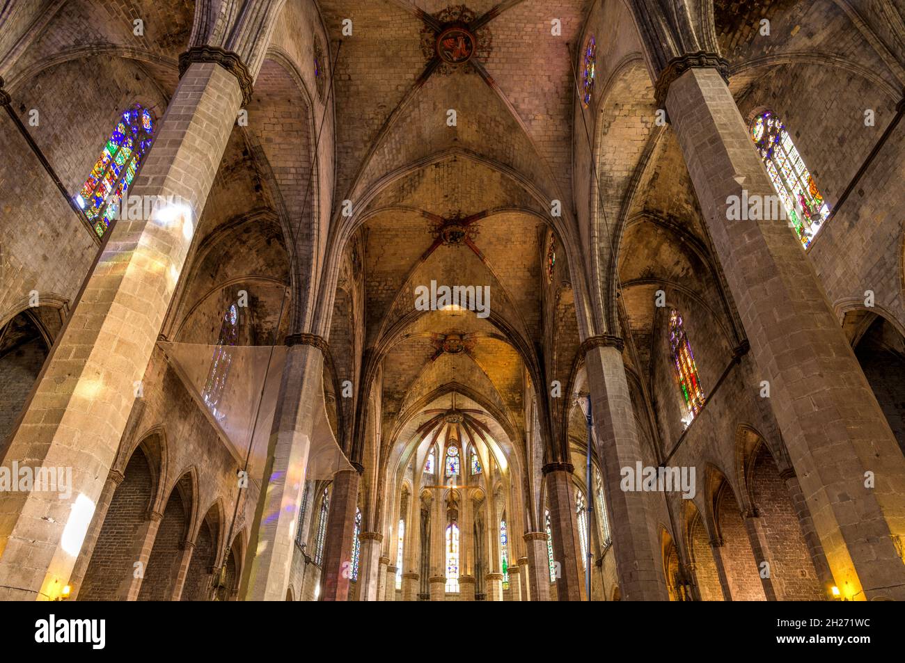 Interior of Santa Maria del Mar - A low-angle view of interior of 14th ...