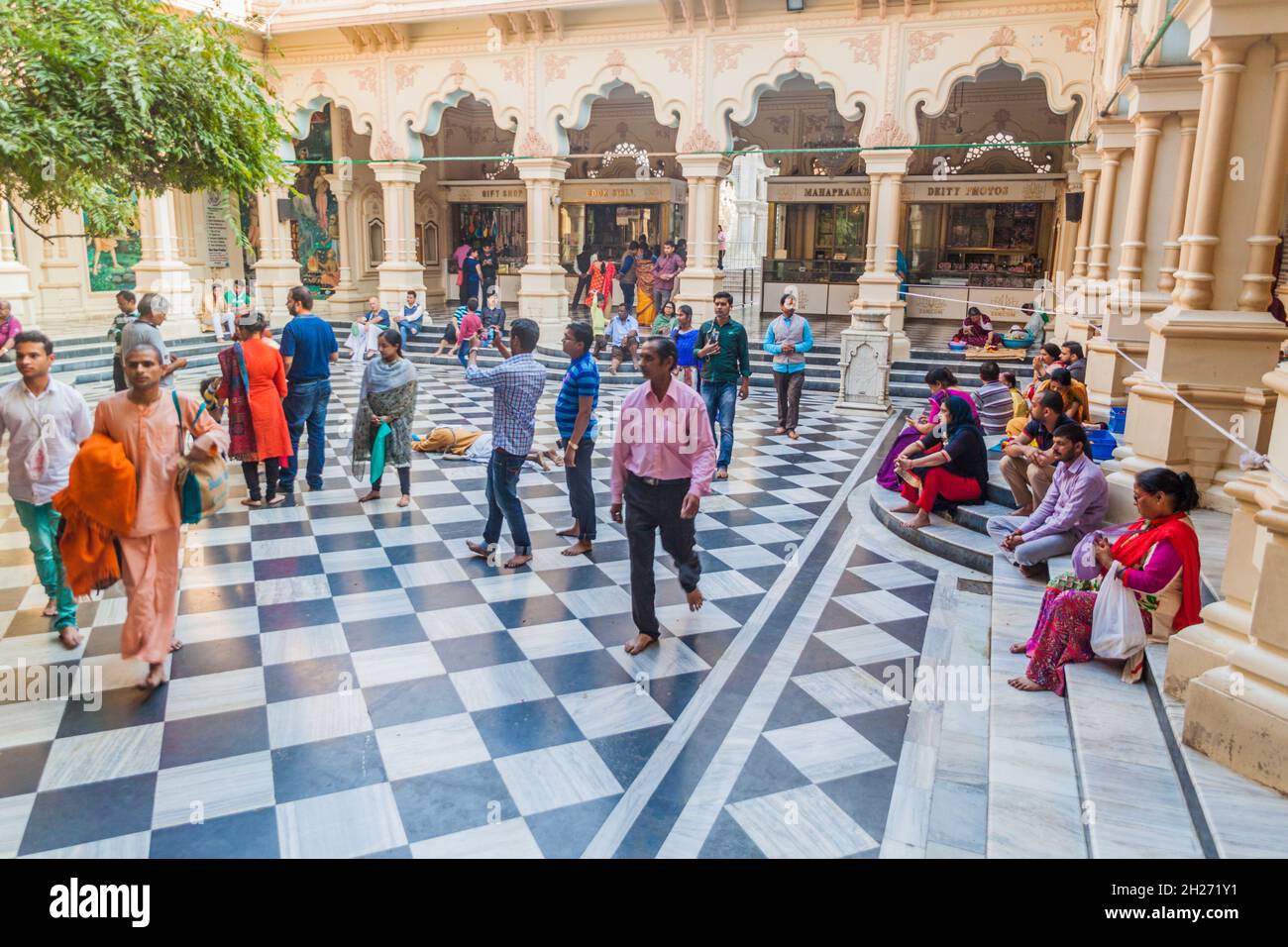 VRINDAVAN, INDIA - FEBRUARY 18, 2017: People in Krishna Balaram Mandir ...
