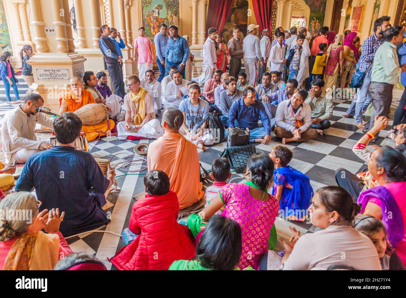 VRINDAVAN, INDIA - FEBRUARY 18, 2017: People sing Hare Krishna in ...