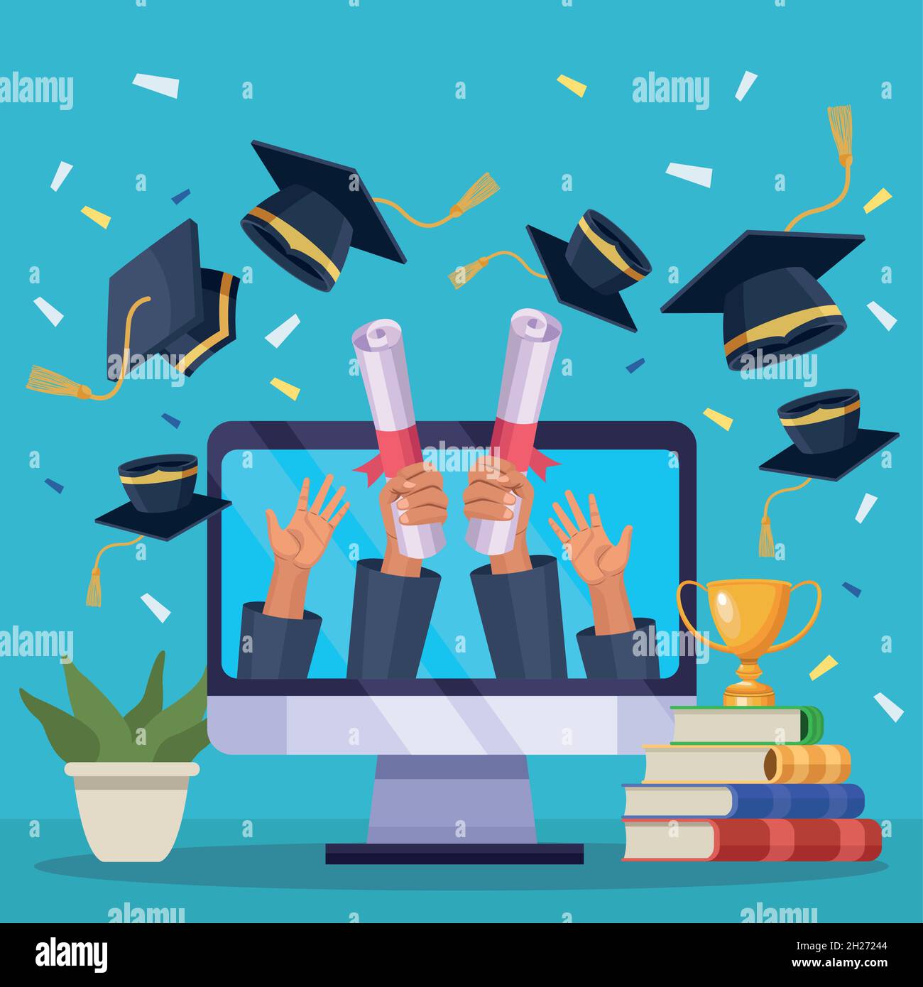 computer in virtual graduation Stock Vector Image & Art - Alamy