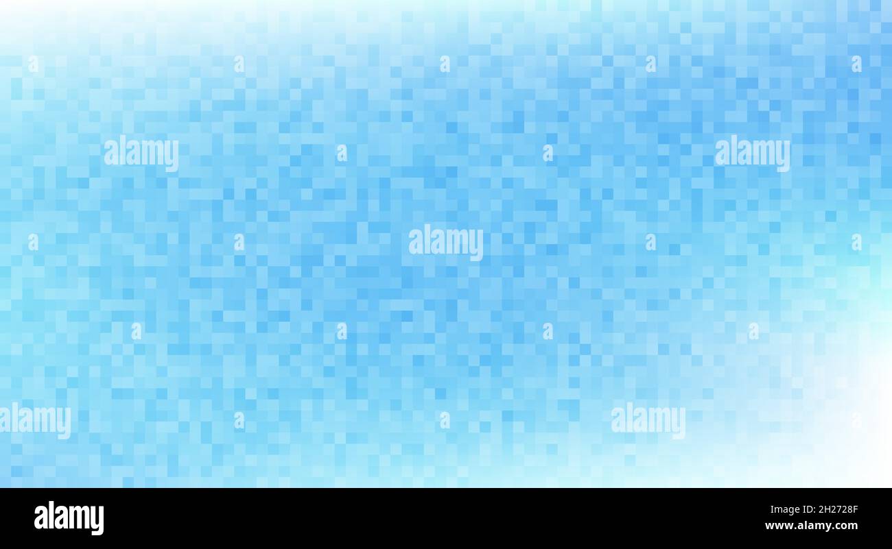 Abstract simple light blue pixel mosaic with gradient. Wide vector ...