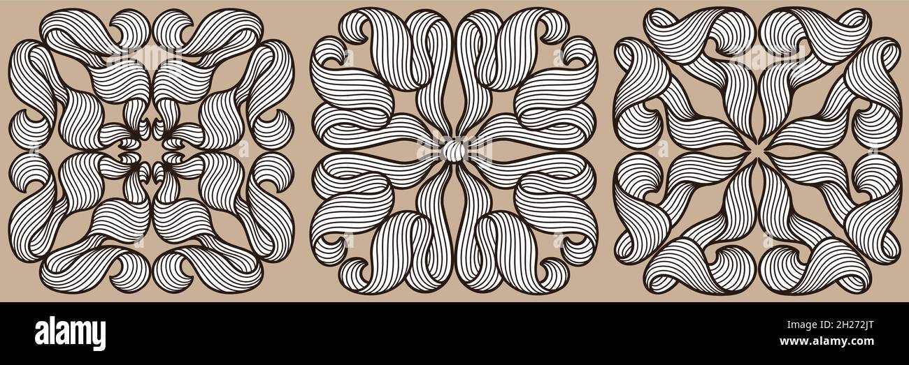 Ceramic tile pattern with wave line curls. Mediterranean porcelain ...