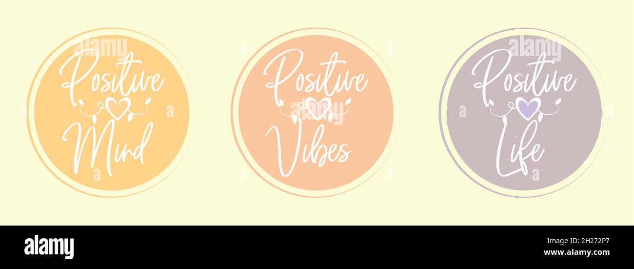 Positive mind, positive vibes, positive life, vector. Cute fun colorful ...