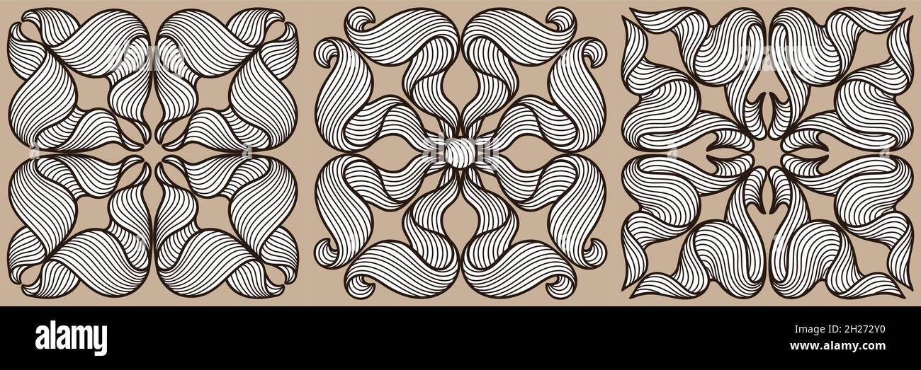 Ceramic tile pattern with wave line curls. Mediterranean porcelain ...