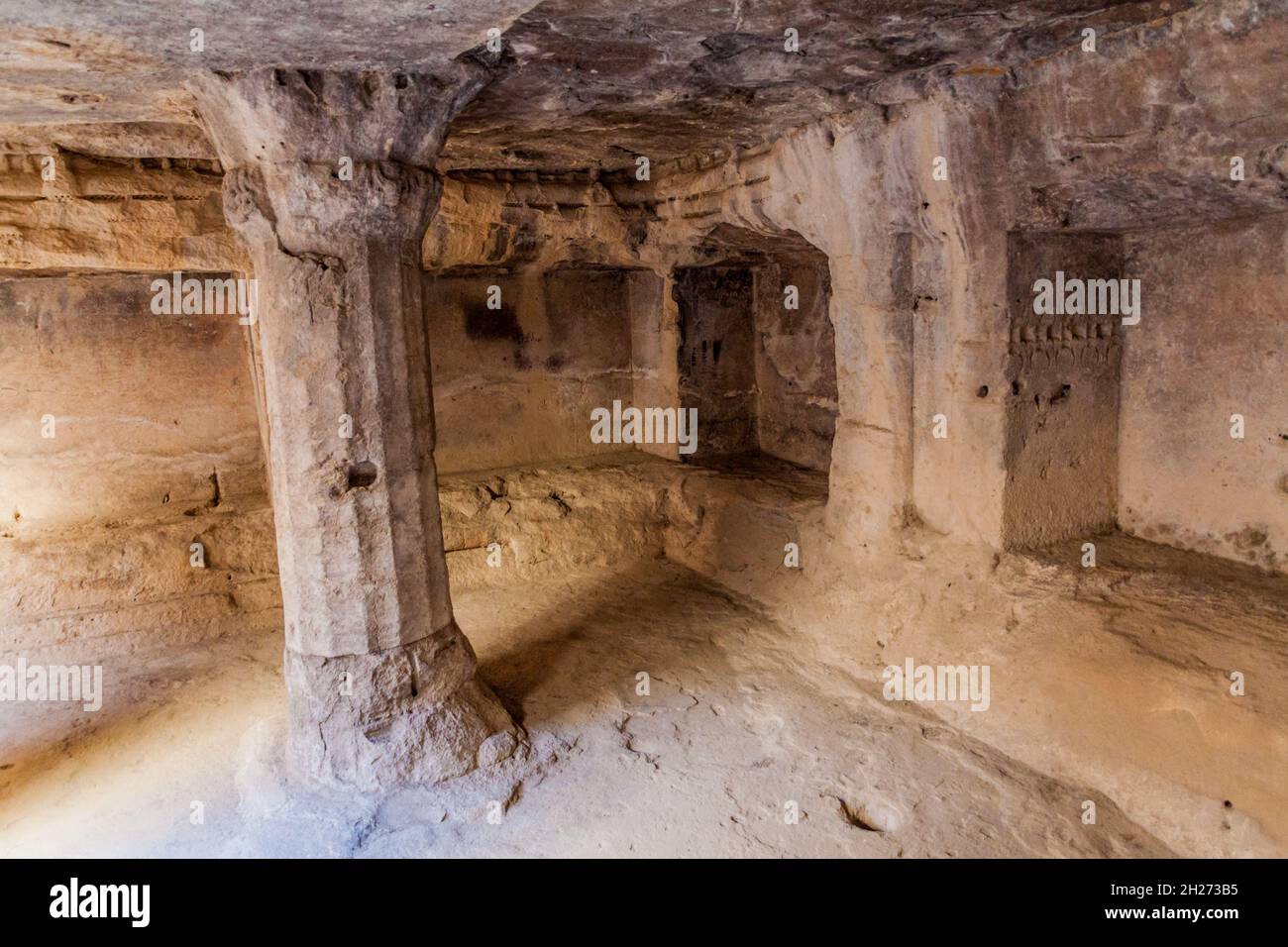 Buddhist caves at Uparkot Fort in Junagadh, Gujarat state, India Stock ...