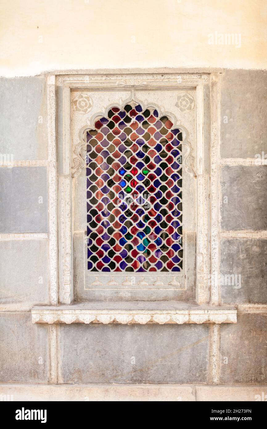 Old stained glass window in Udaipur, Rajasthan state, India Stock Photo ...