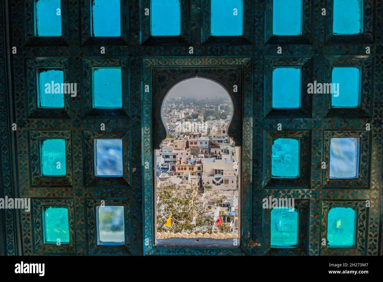 Window view from the City palace in Udaipur, Rajasthan state, India ...