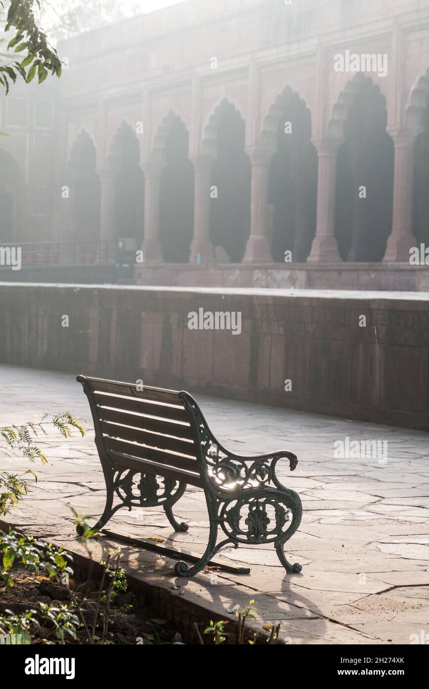 Bench at Taj Mahal complex in Agra, India Stock Photo - Alamy