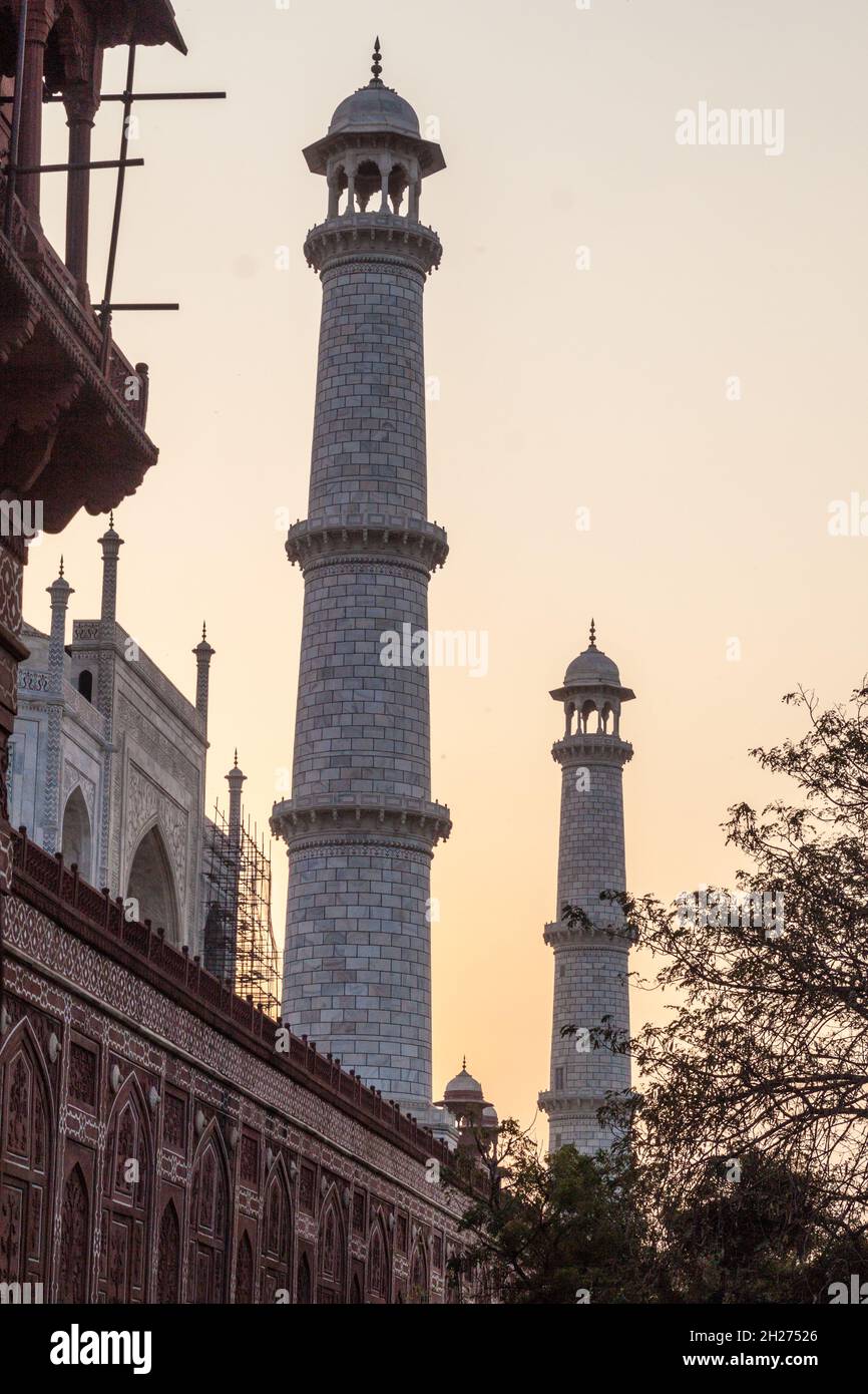 Minarets of Taj Mahal in Agra during sunset, India Stock Photo - Alamy