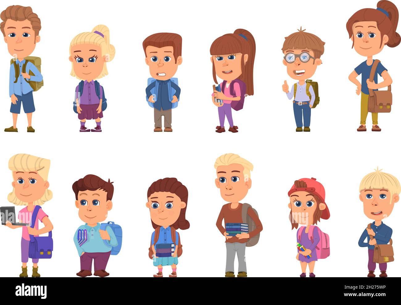 School student characters. Students with books and backpacks, cartoon ...