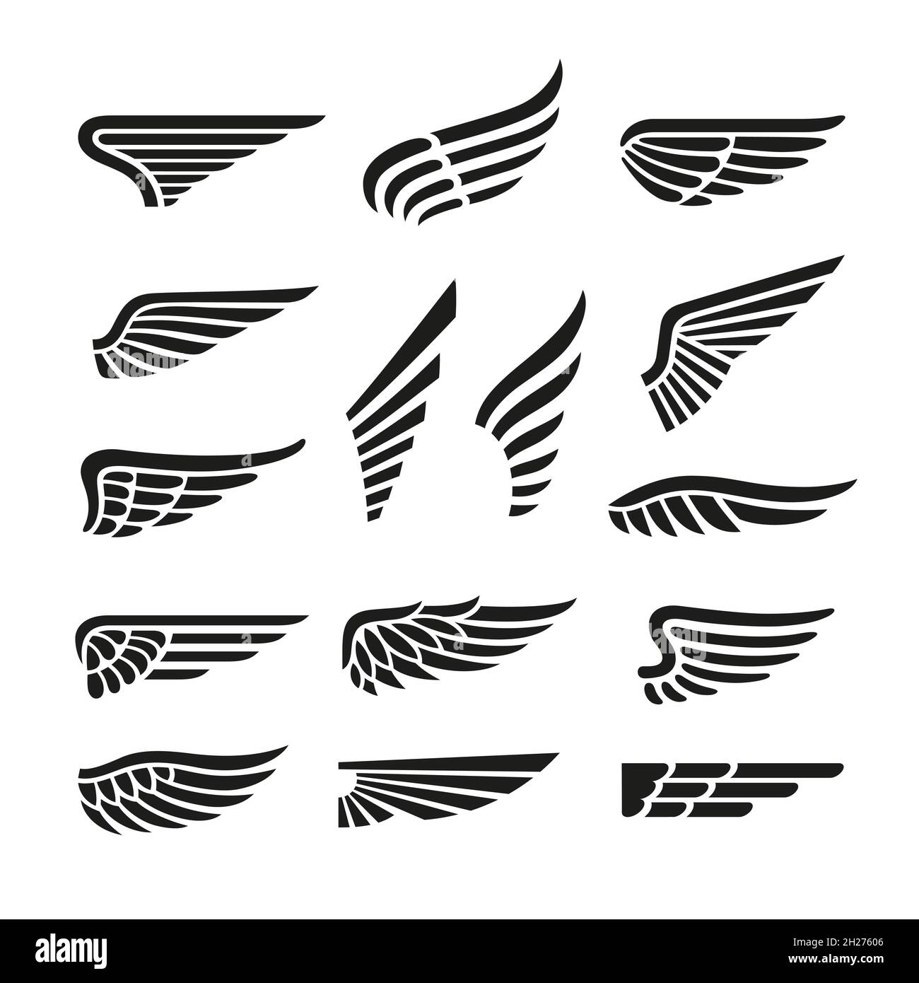 Isolated wings icons. Vintage wing, retro air elements. Isolated black ...