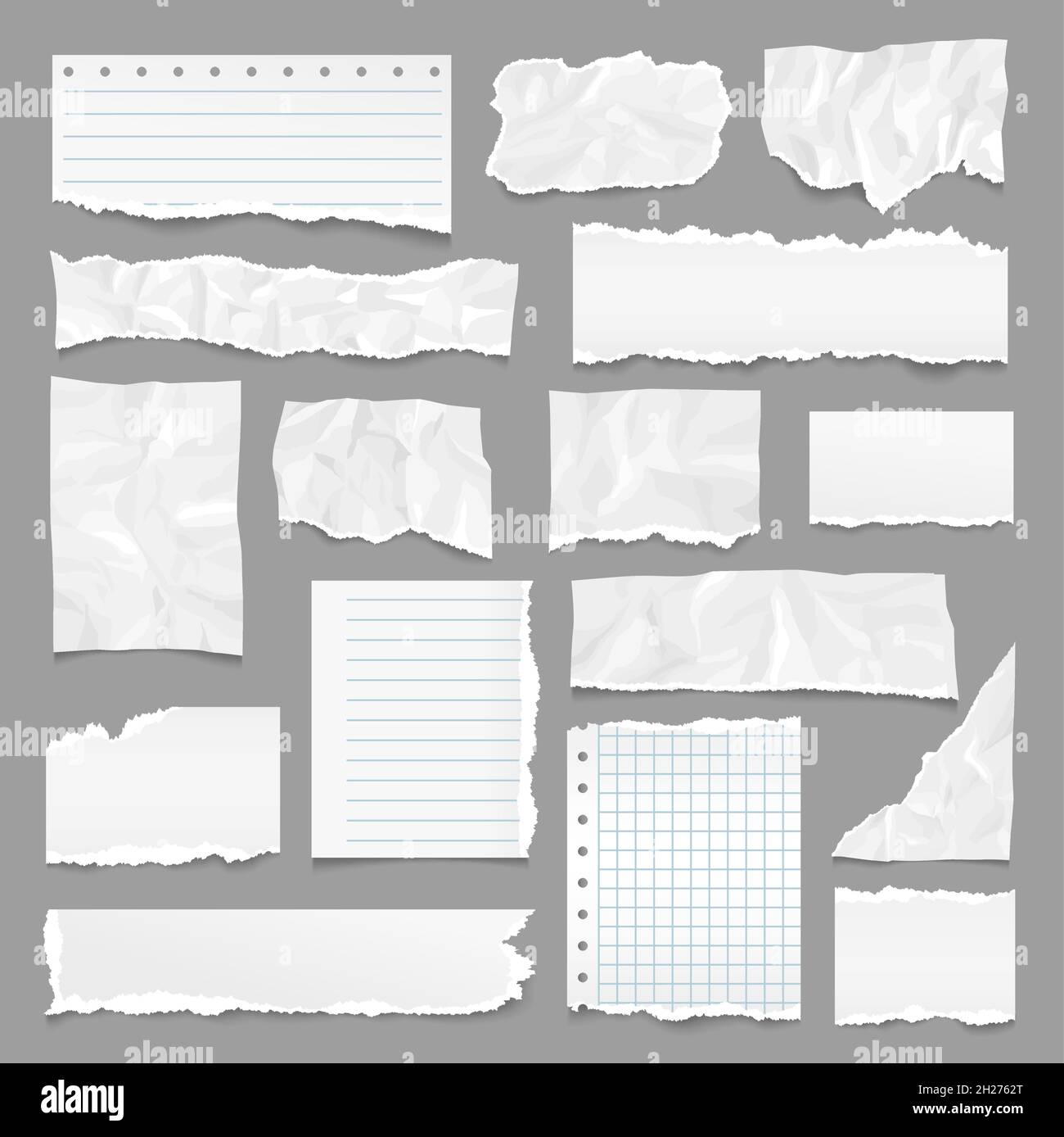 Ripped pages. Torn paper, note strips with rip edges. Notebook page ...