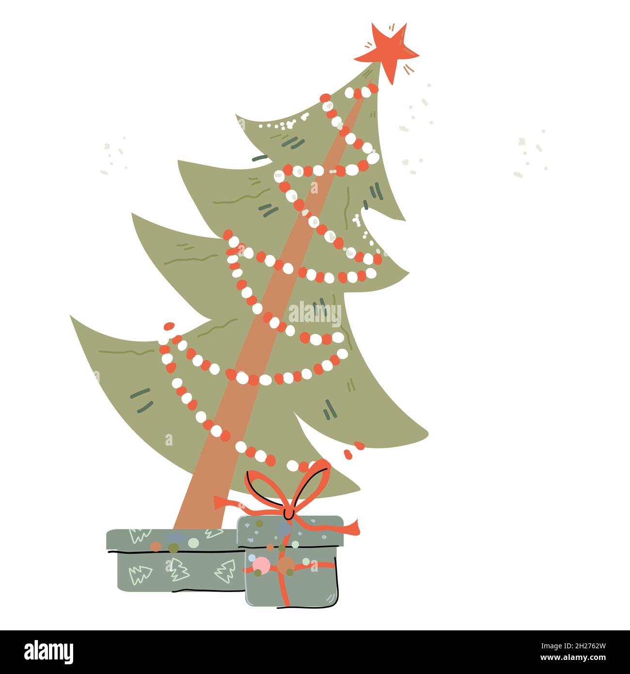 Christmas fir tree with gift boxes, flat cartoon vector illustration ...
