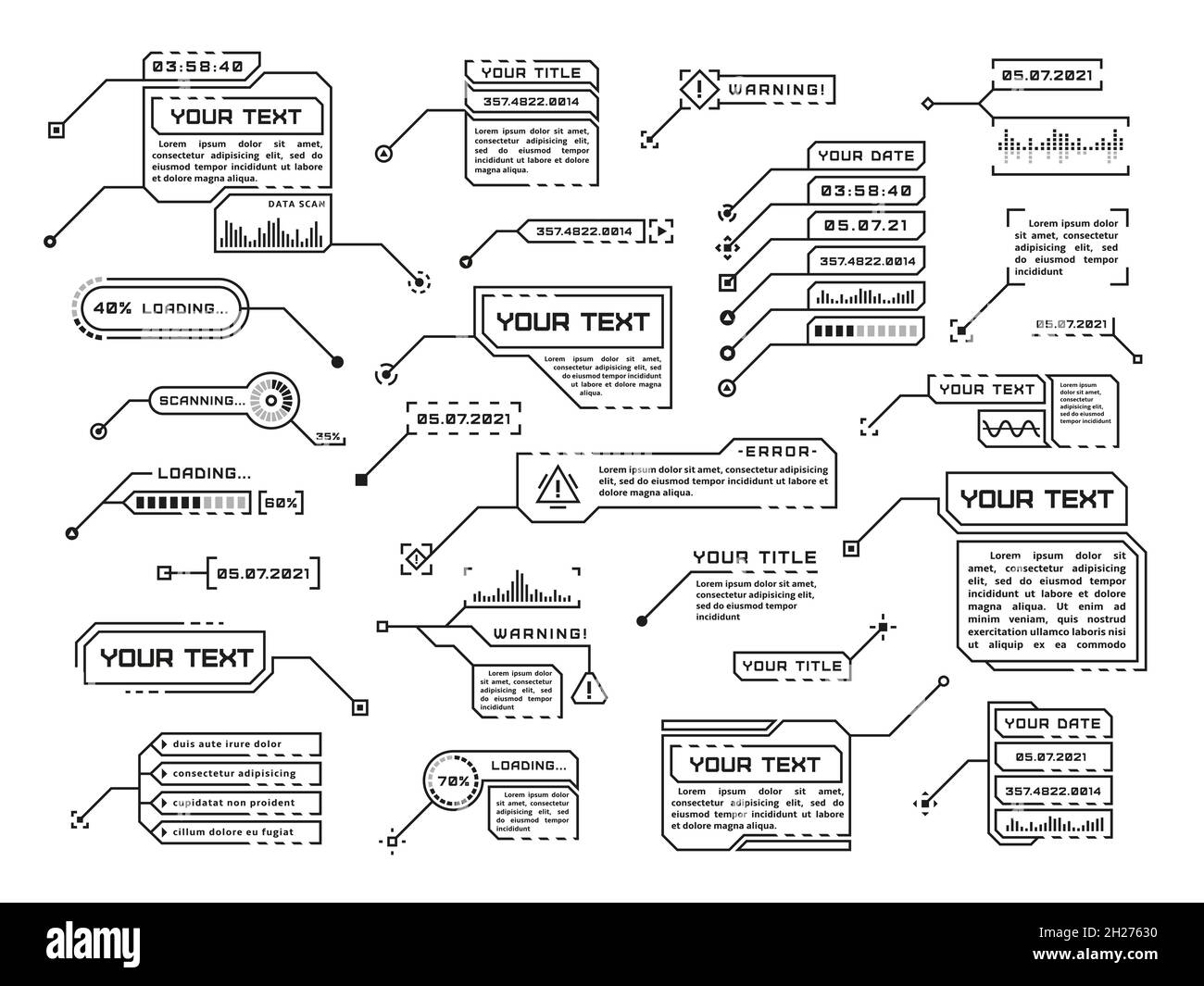 Callouts titles. Isolated tech digital callout template, hud style text ...