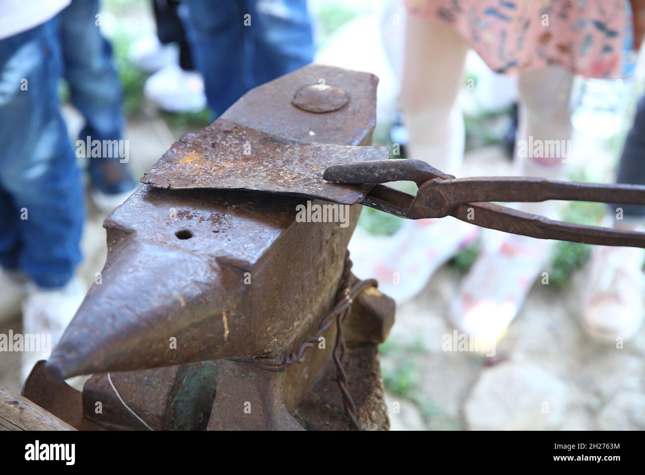 Hardening of the knife. Hardening of the working tool . Detail shot of ...