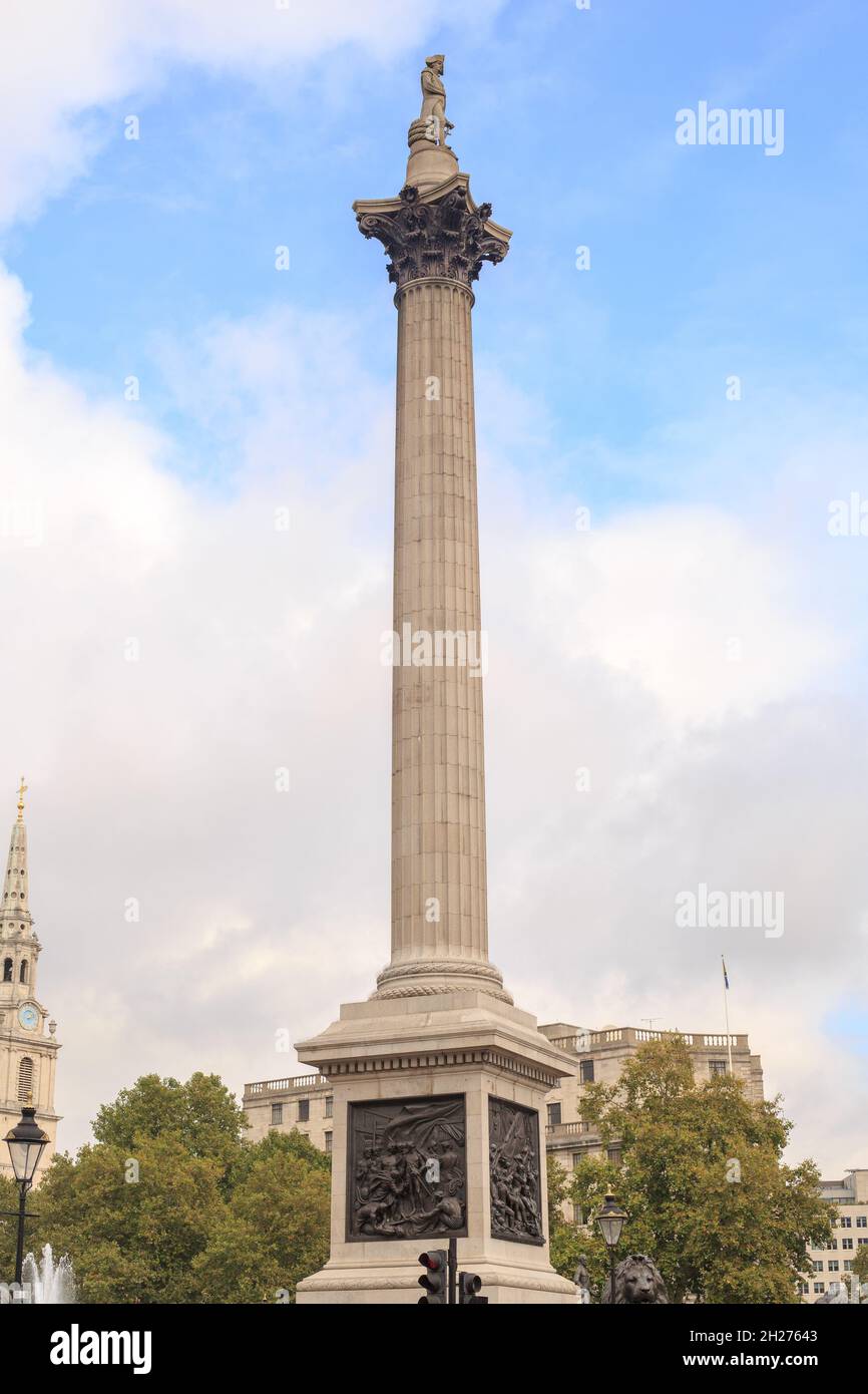 Nelsons Column, Trafalgar Square, London, 2021. built to commemorate ...