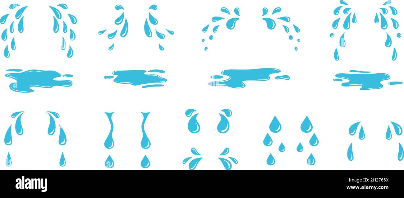 Cartoon tears. Flat water drops, drop of sweating or crying. Isolated ...