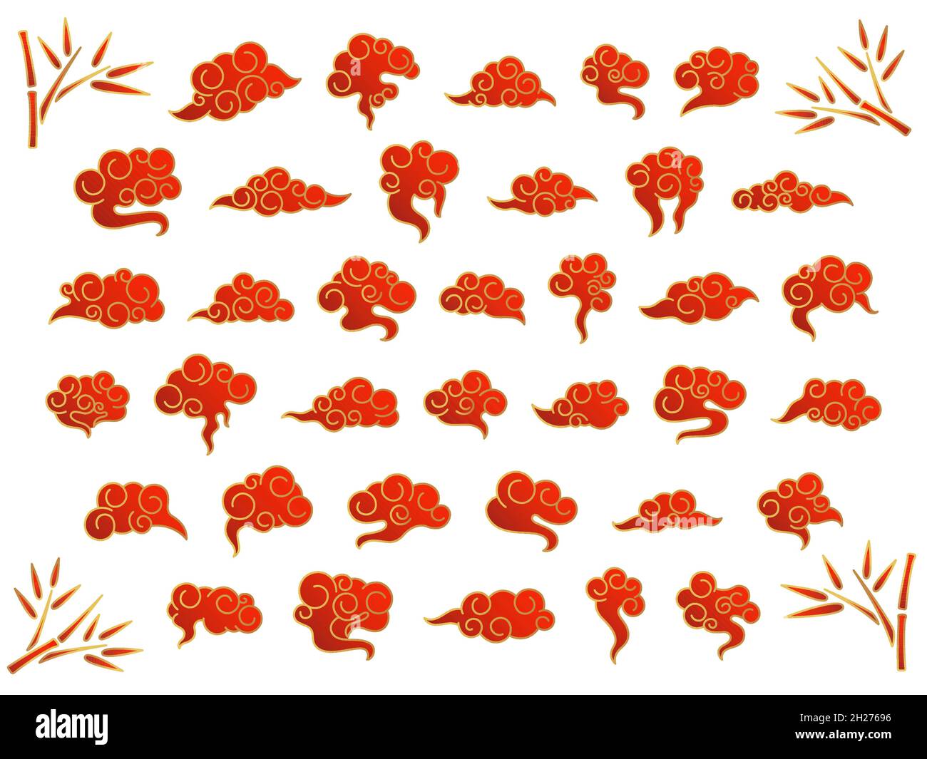 Red chinese clouds. Traditional graphic cloud asian, korean silhouette ...