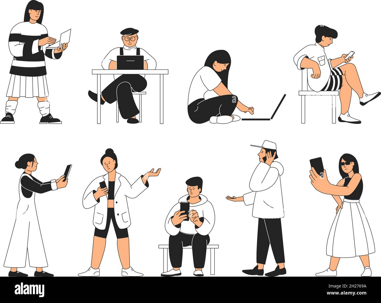 People using gadgets. Woman phone typing message, mobile talking. Girl ...