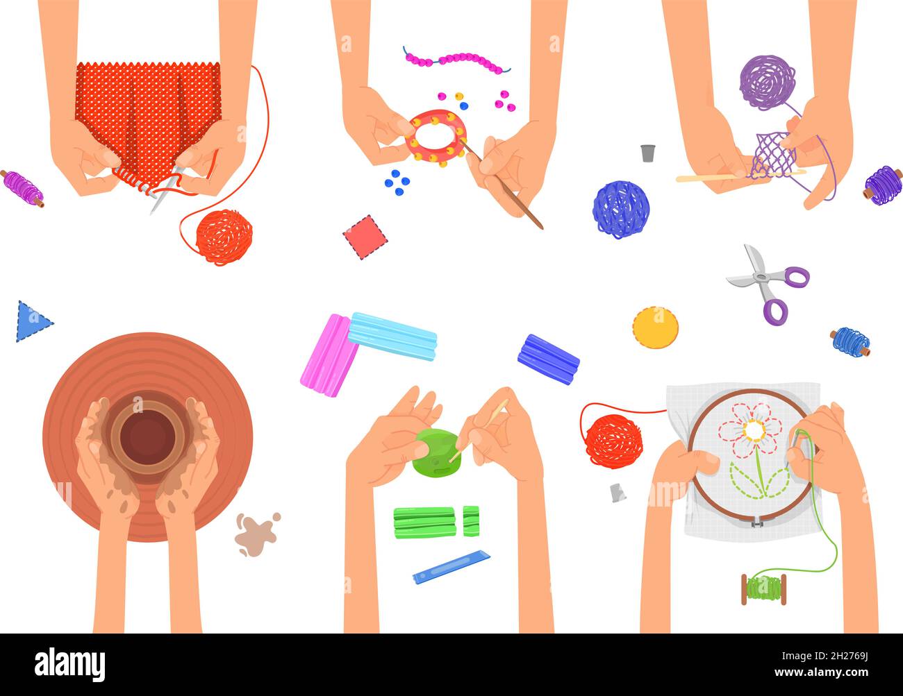 Creative workshop. Art child drawing, top view group kids hands on ...