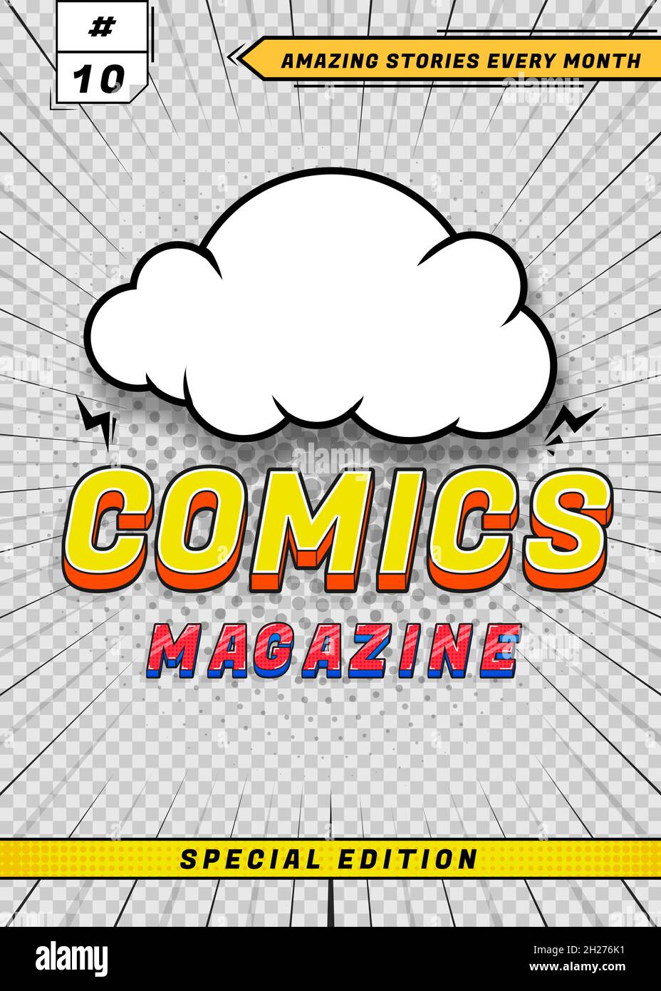 Comic poster template. Art comics book cover, blank retro magazine card ...
