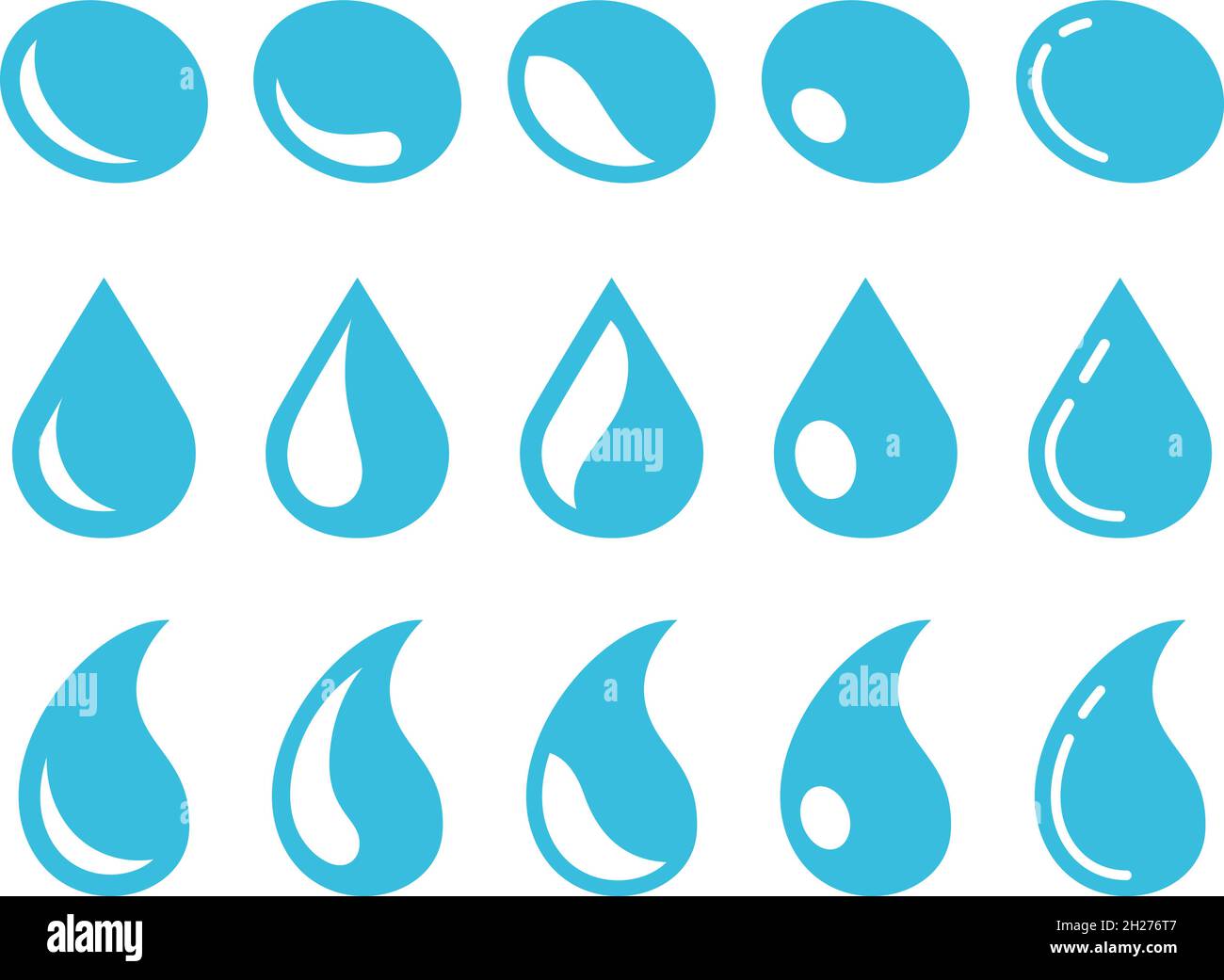 Raindrops icons. Drops splash, fresh drop shapes. Isolated water blue ...