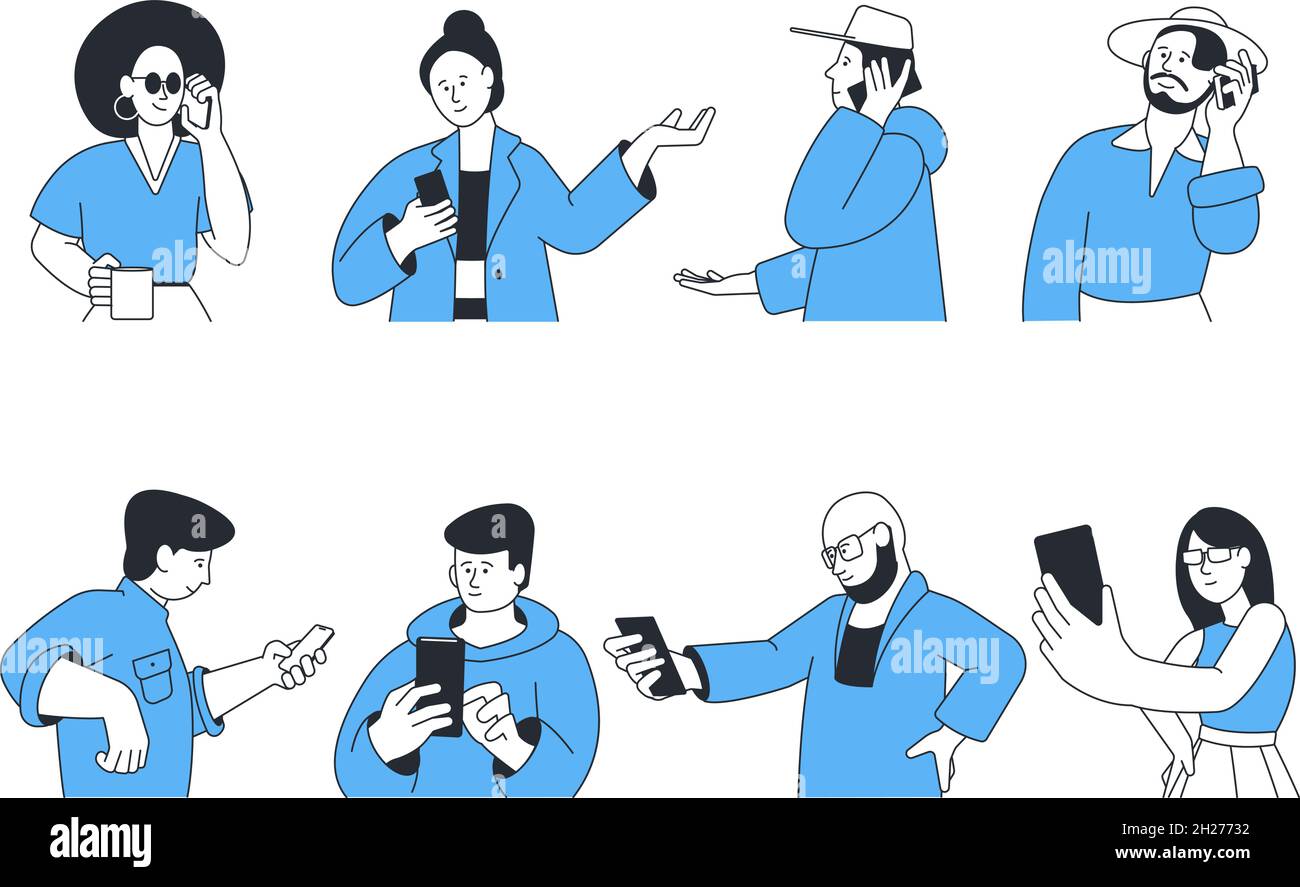 People using smartphones. Communication, person talking on mobile. Send ...