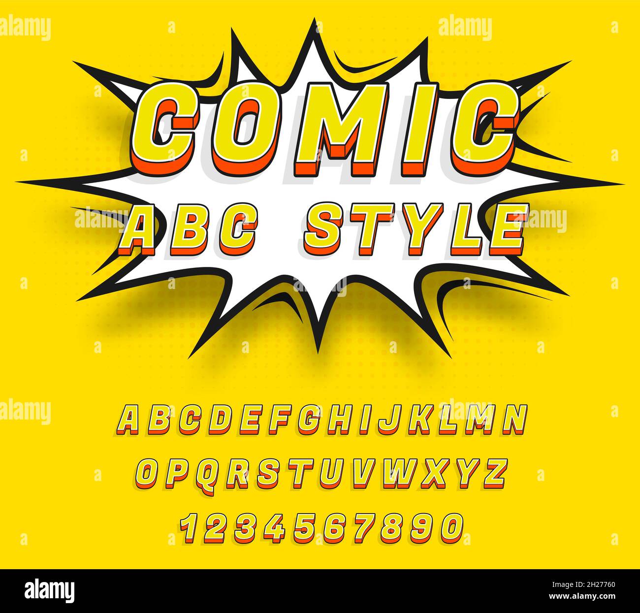 Fun comic alphabet. Cartoon letters numbers, super hero style ...