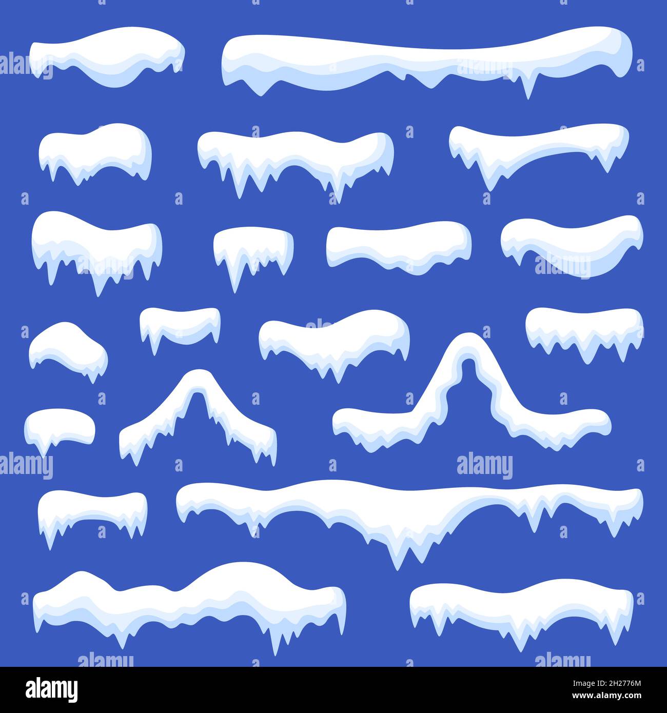 Snow caps collection. Frozen winter cap, snowy ice decor. Isolated ...