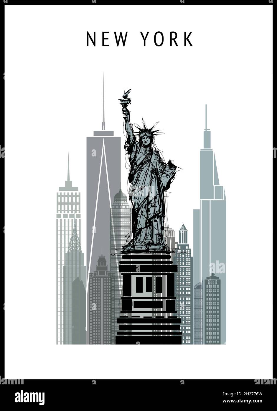 New York cityscape with Liberty statue - vector illustration Stock ...