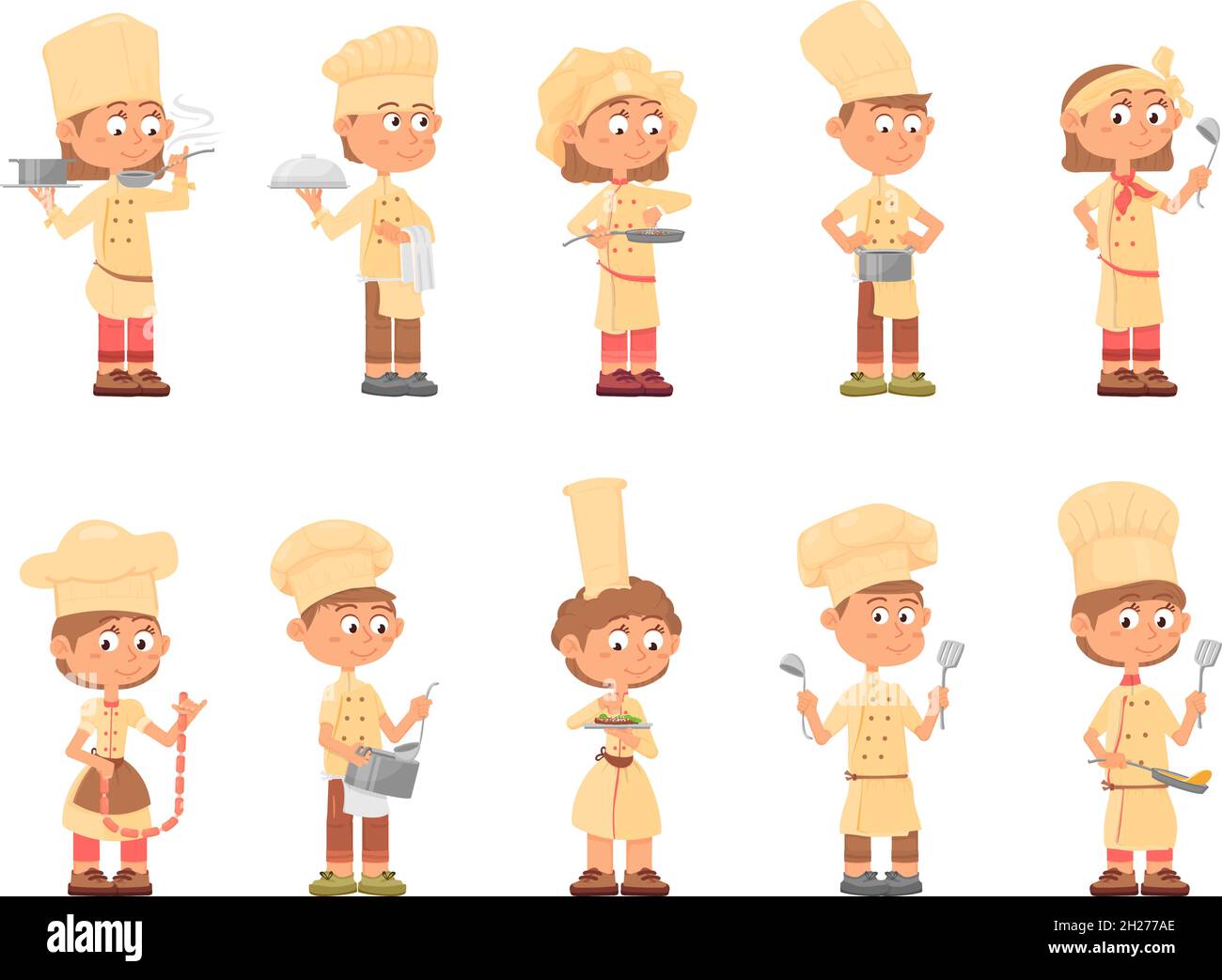 Kids cooking. Chef child, kid cook cartoon characters. Funny emotional ...
