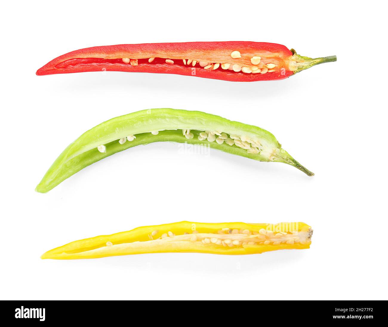 Set of different sliced chili peppers on white background Stock Photo ...