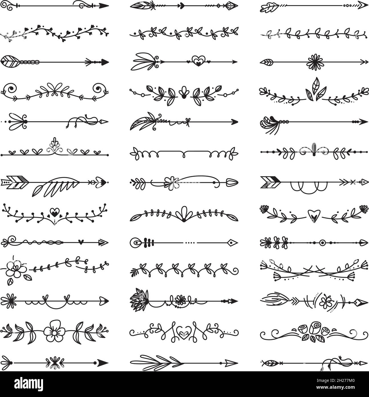 Doodle decorative dividers. Floral line, ornaments designs. Hand drawn ...