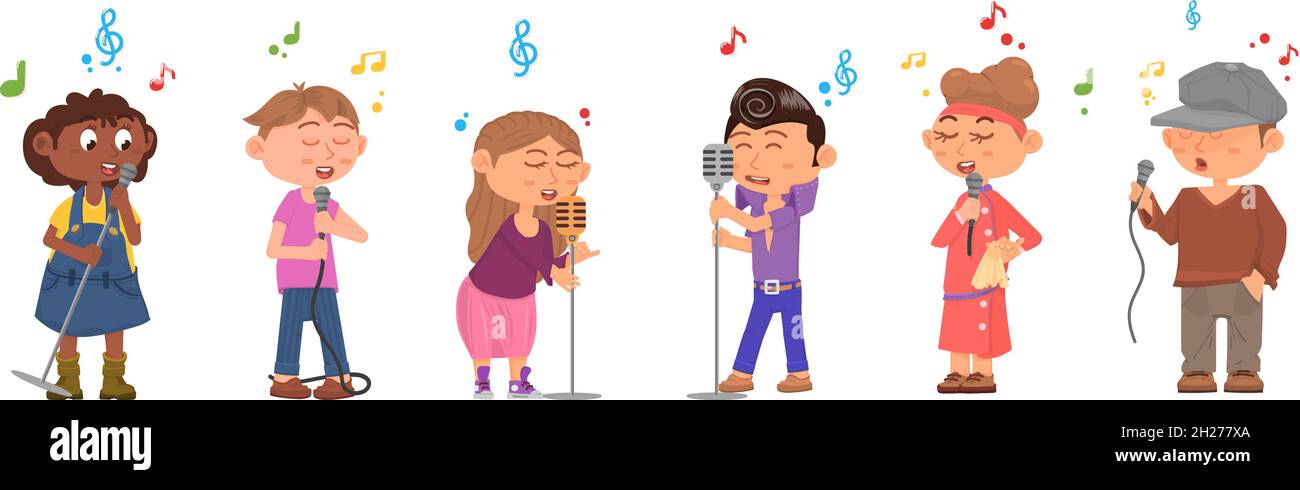 Kids choir. Cute vocal art, children singing together. Cartoon young ...