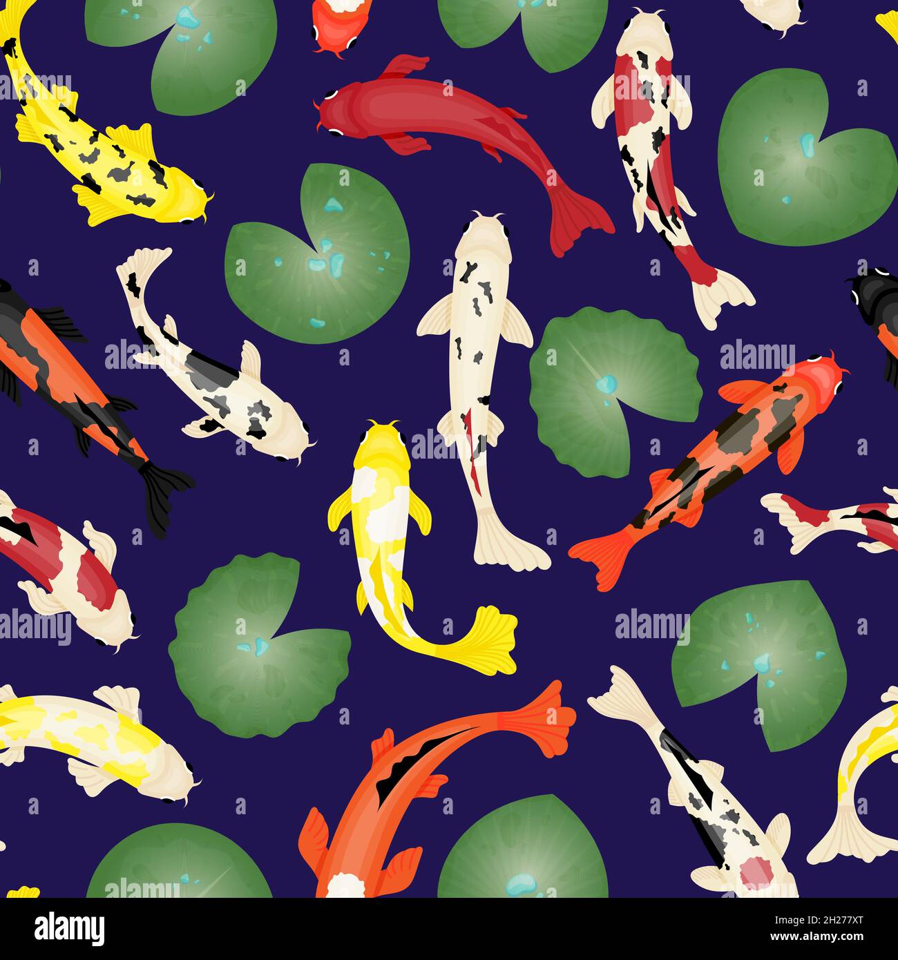 Koi fish seamless pattern. Japanese fishes, traditional asian flower ...