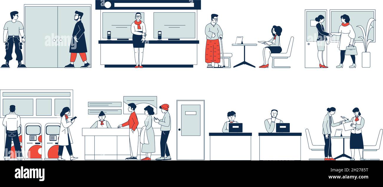 Bank clients service. Flat banking client, security and reception desk ...