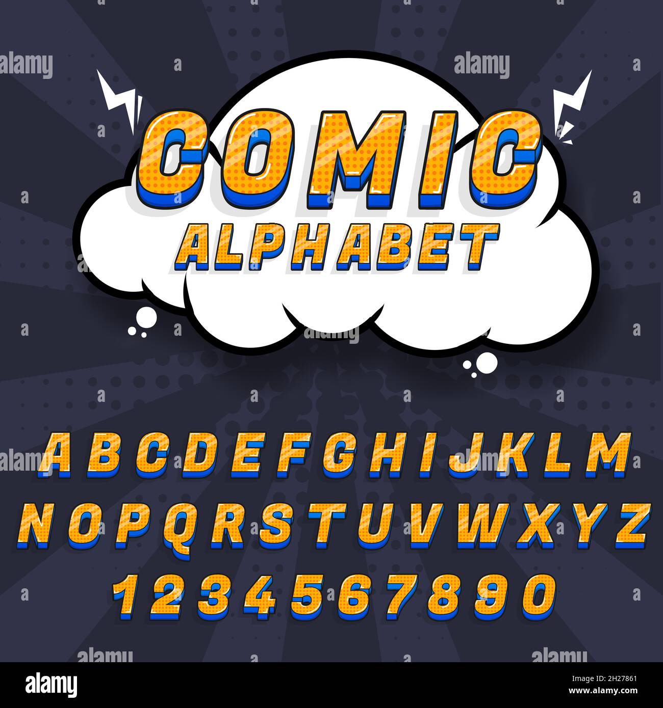 3d comic letters. Retro alphabet symbols, superheroes graphics elements ...