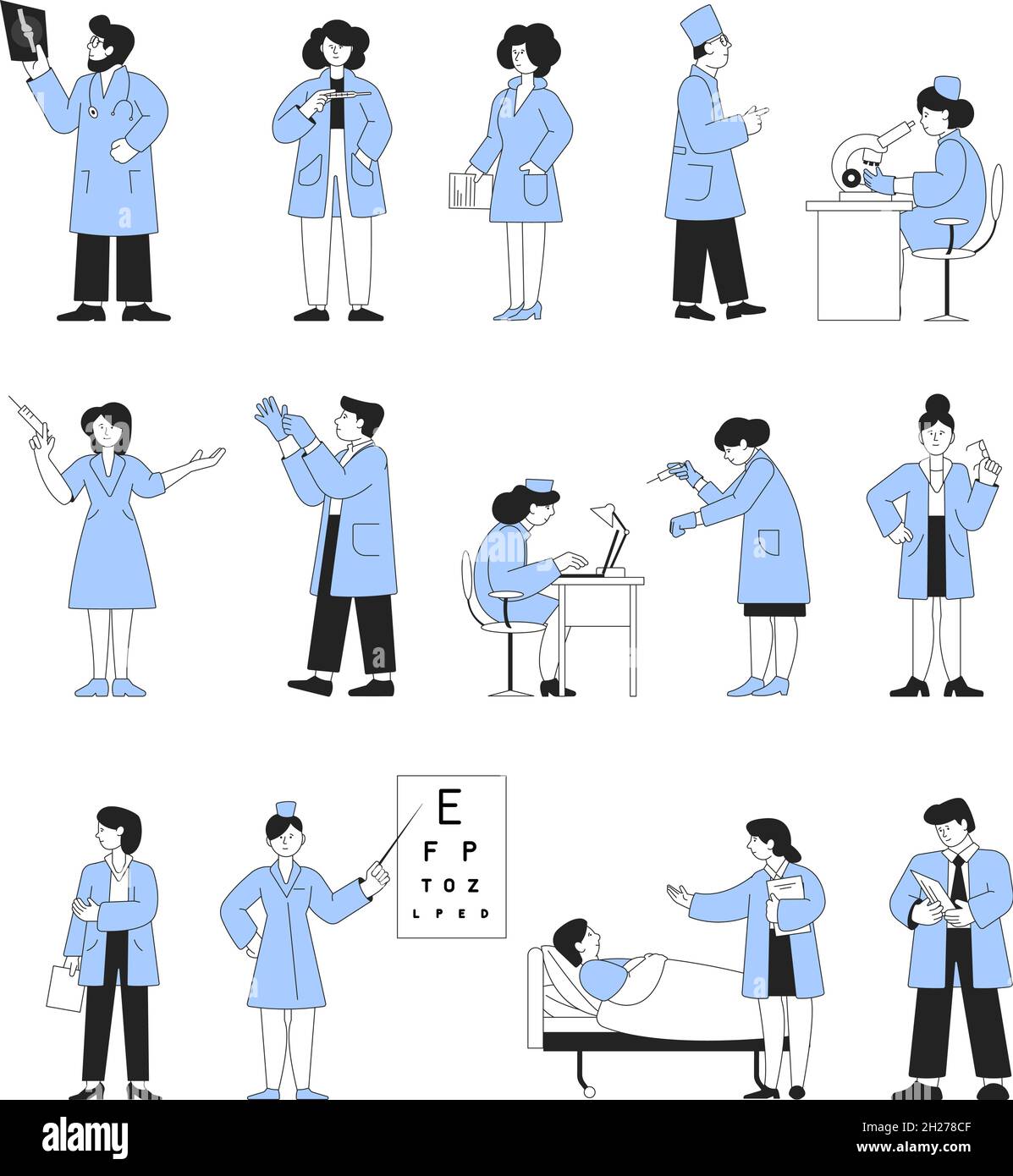 Line doctor characters. Medical team, doctors and nurse. Hospital ...