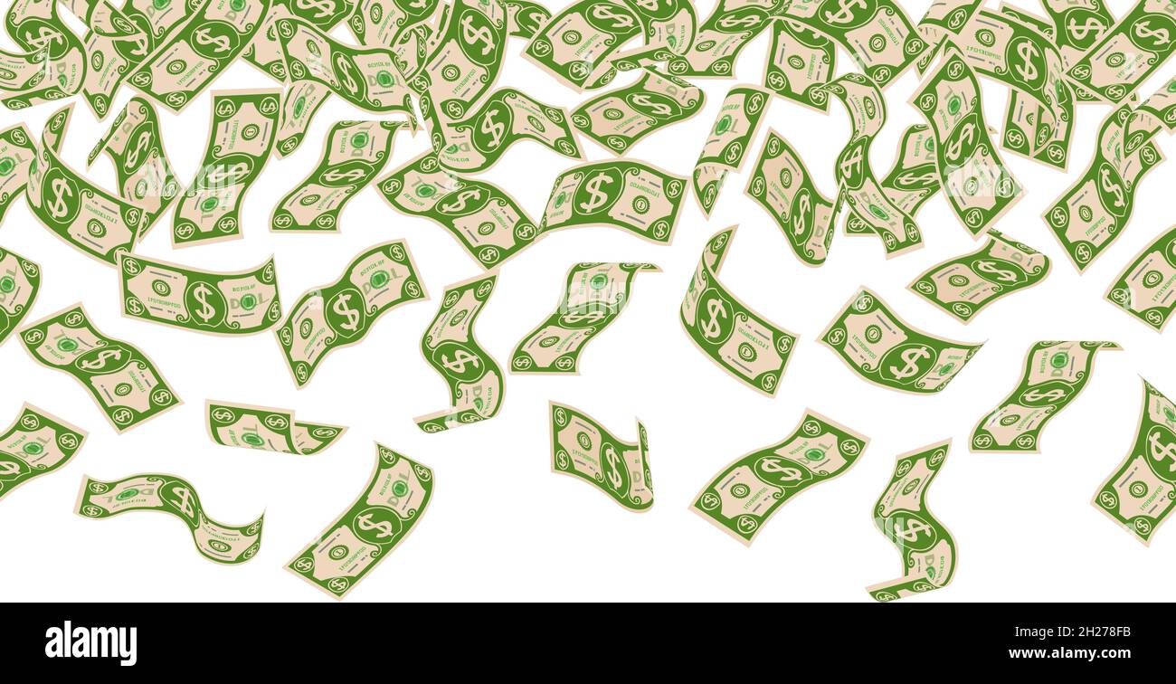Falling dollars. Money cash flying, dollar raining. Fly american ...
