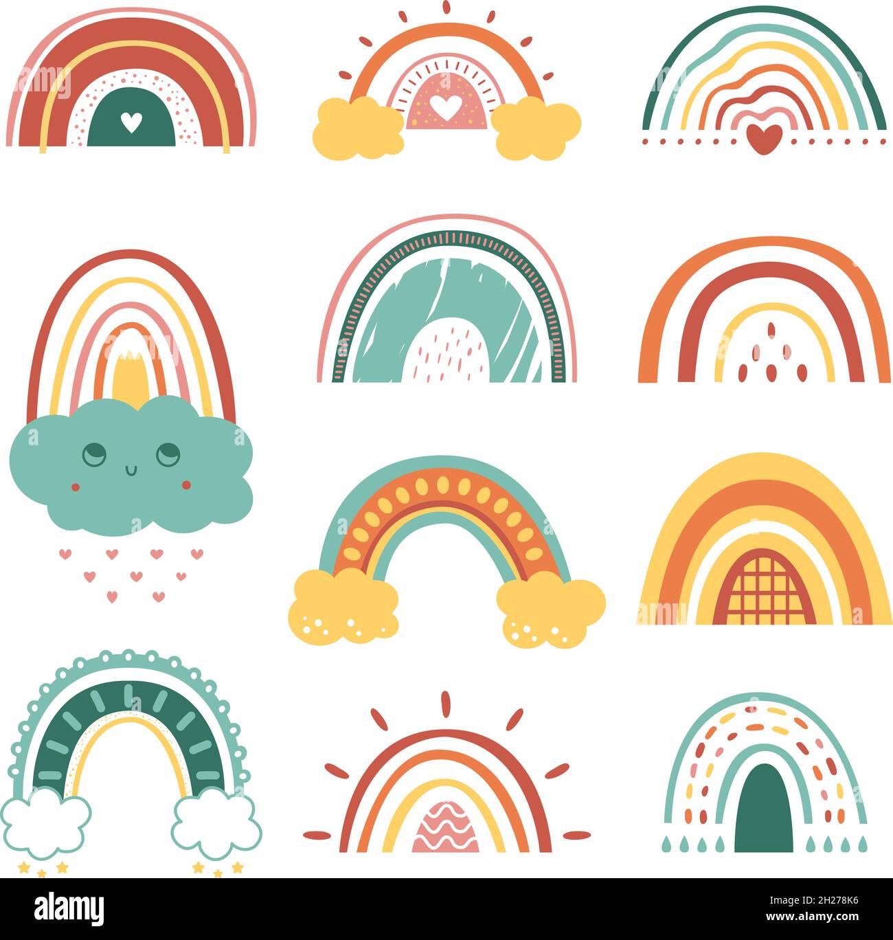 Abstract drawing rainbows. Different rainbow, flat shapes unusual ...