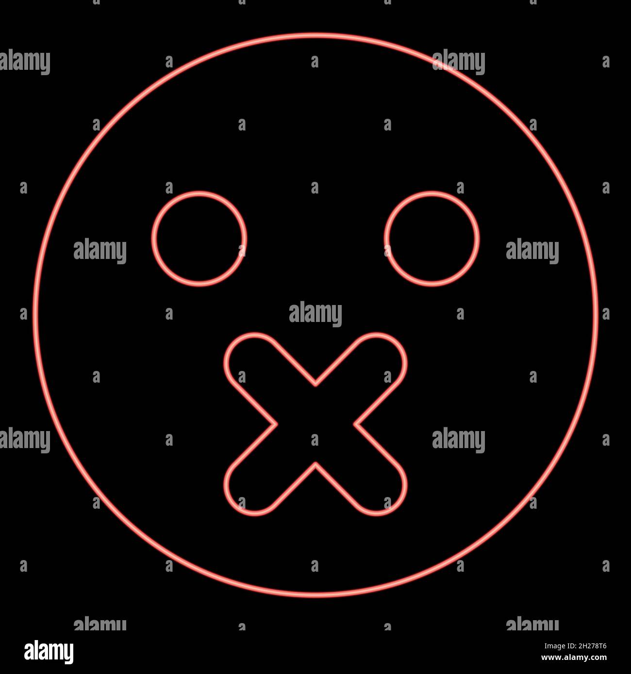Neon silence emoticon icon black color in circle outline vector ...