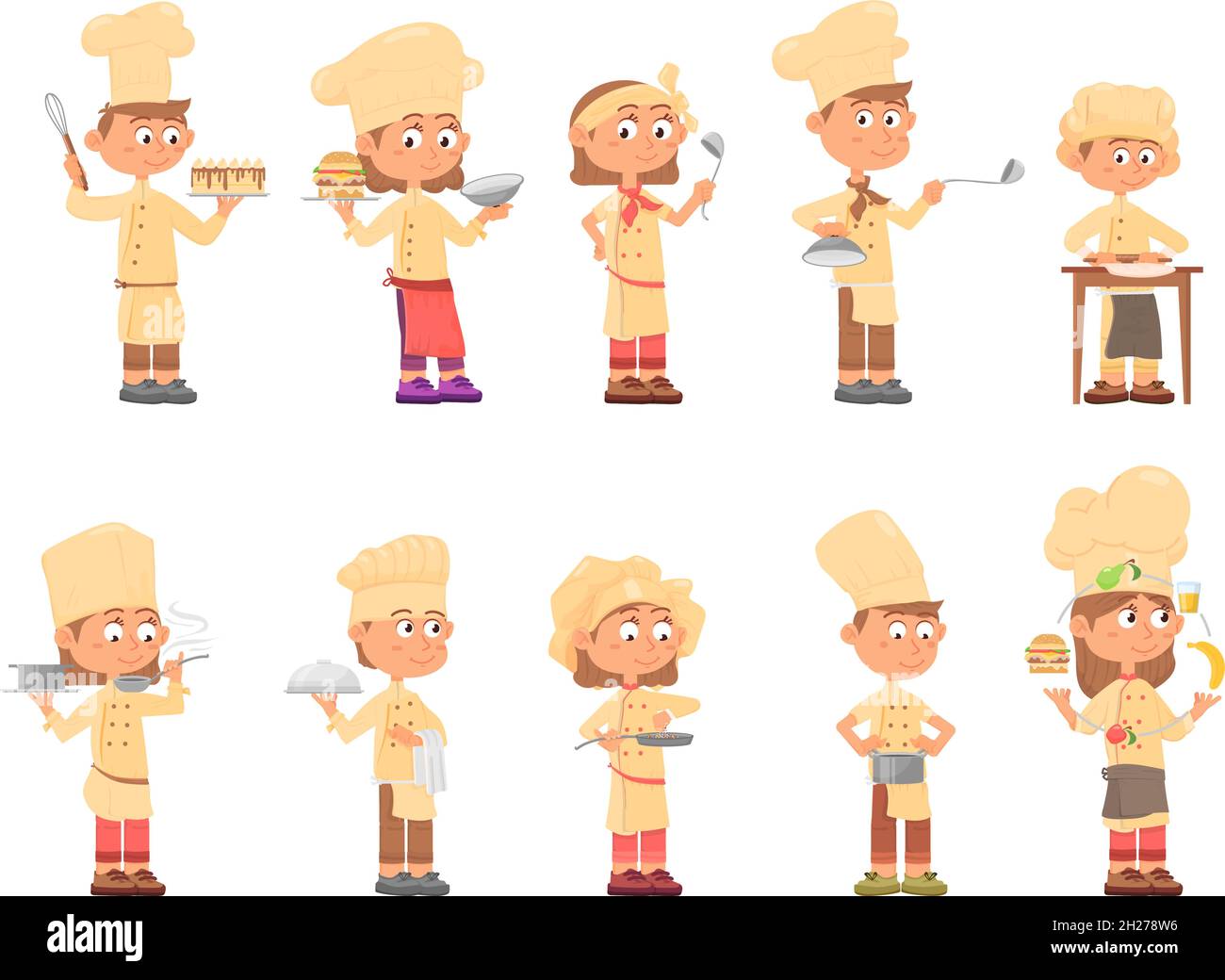 Children cooks. Kids chefs, isolated child cook. Emotional cartoon boys ...