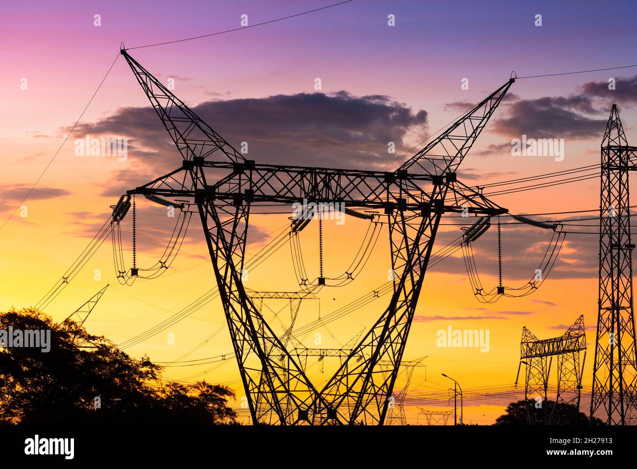 Electric power lines coming out from a substation at Foz do Iguazu ...