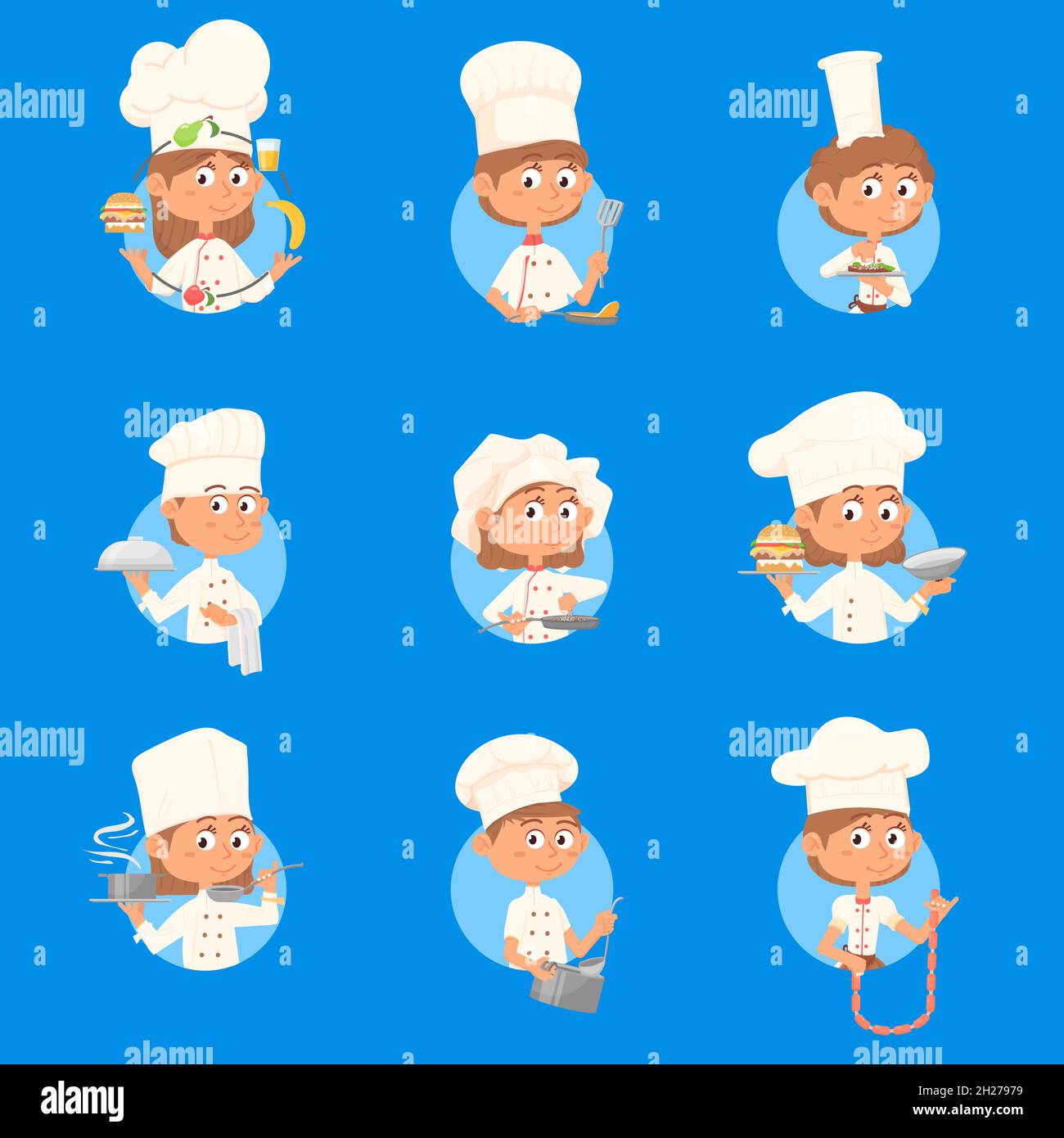 Happy kids chefs. Children cook, food preparation people. Child with ...