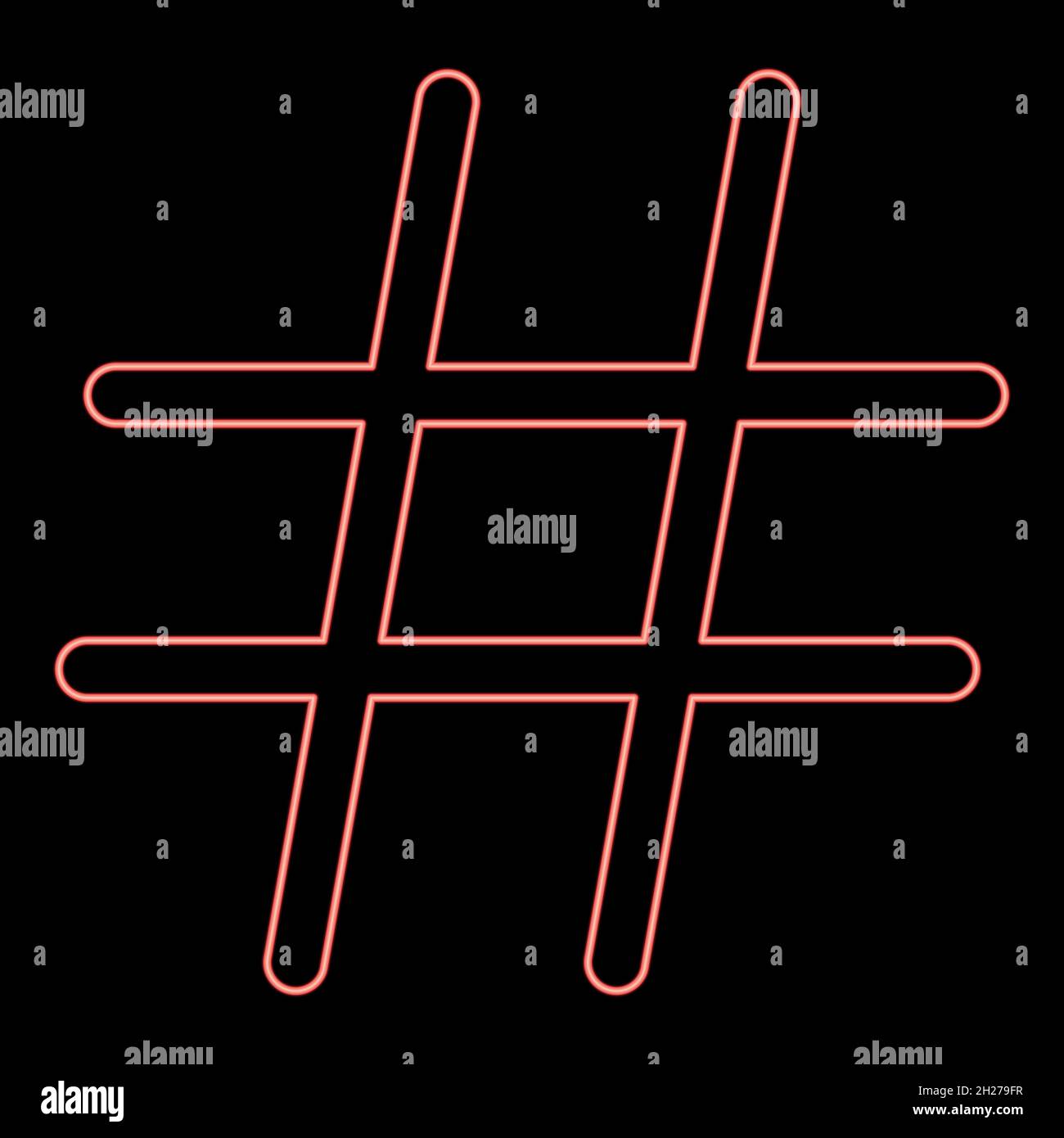 Neon hashtag icon black color in circle outline vector illustration red ...