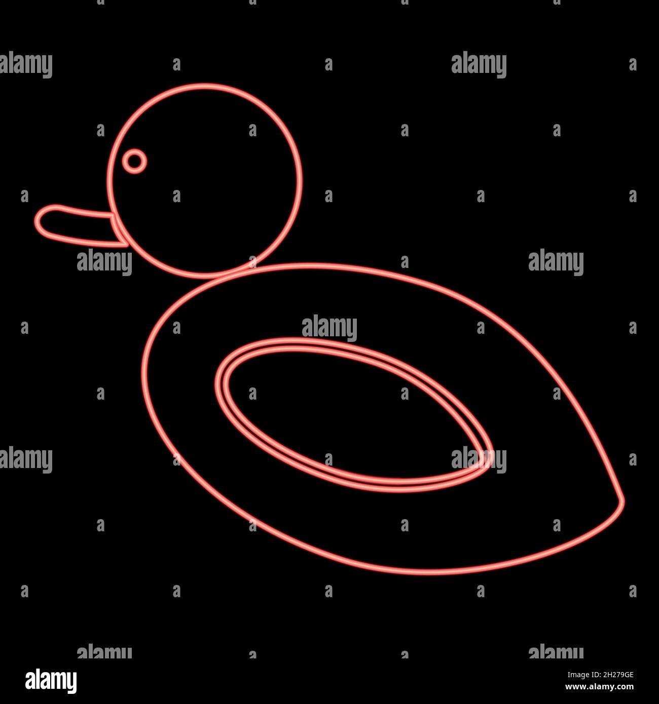 Neon duck icon black color in circle outline vector illustration red ...