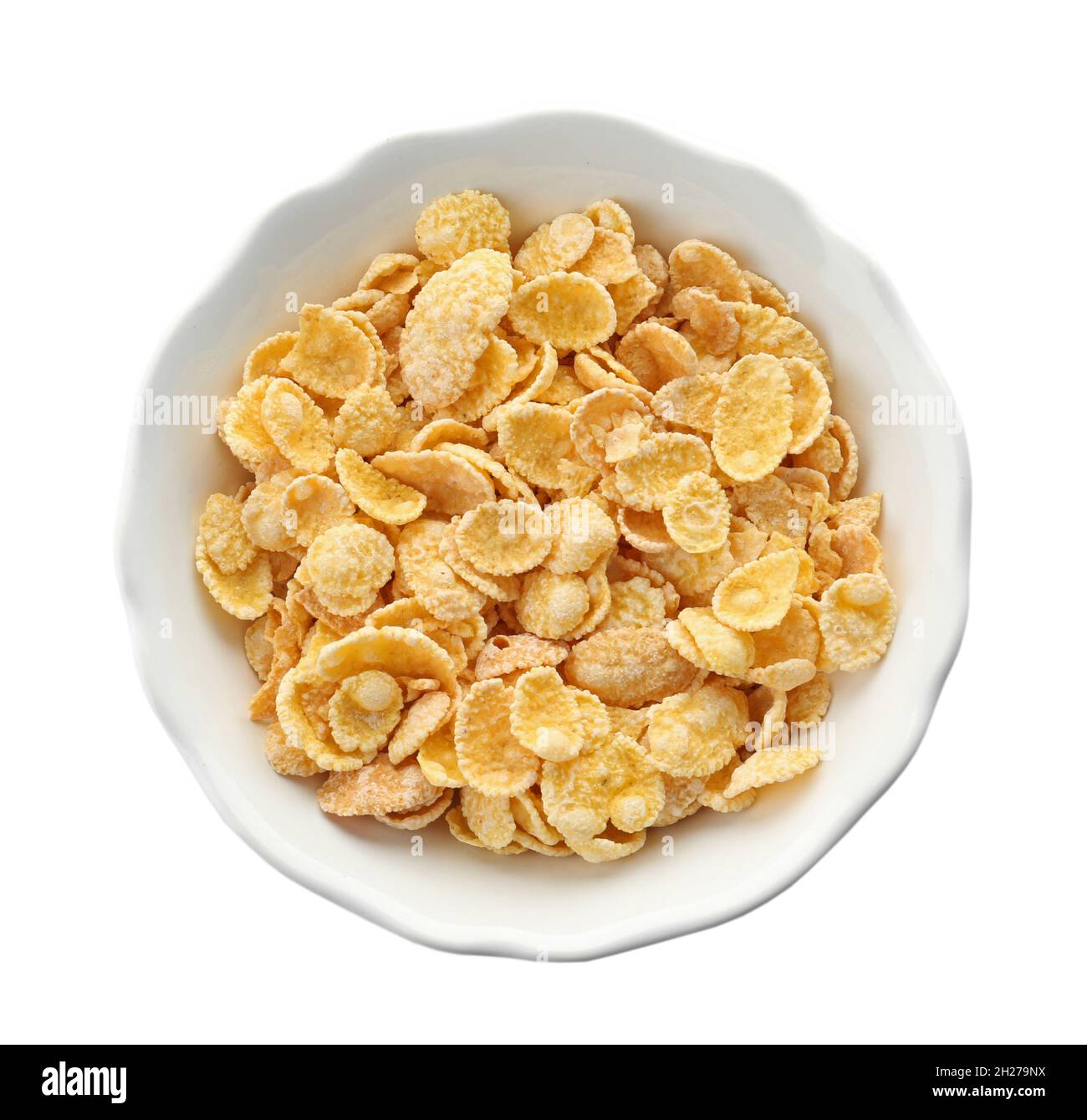 Bowl with corn flakes on white background. Healthy grains and cereals ...